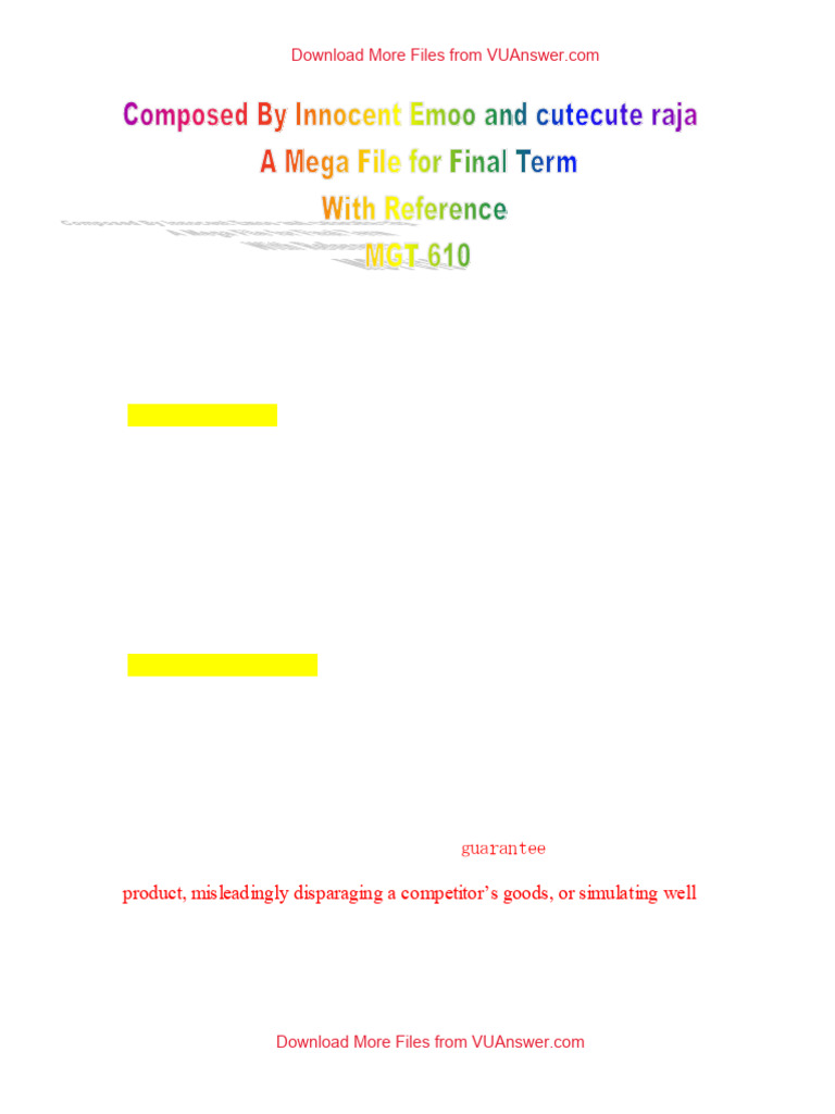 MGT610 Final Term With Reference | PDF | Market (Economics) | Justice