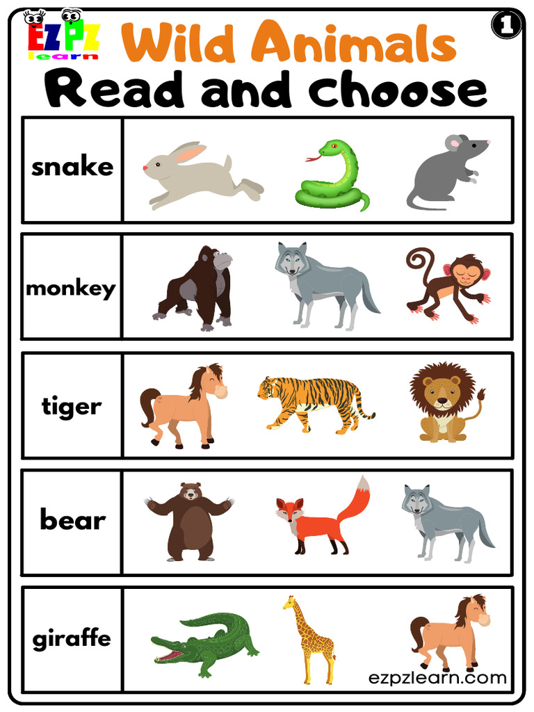 1 Wild Animals Read and Choose | PDF