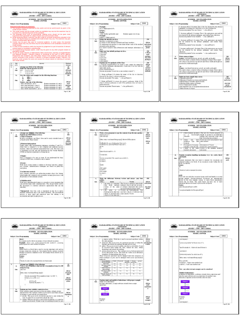 2022 Summer Model Answer Paper | PDF | Inheritance (Object Oriented Programming) | Class ...