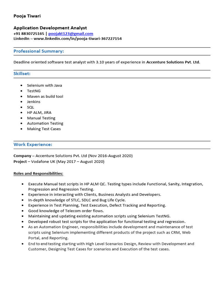 Pooja Testing Resume PDF | PDF