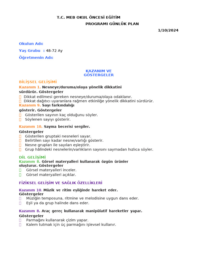 ECE Ekim Ayi Toplu Gunluk Planlar Anneninokulu Com 2 | PDF