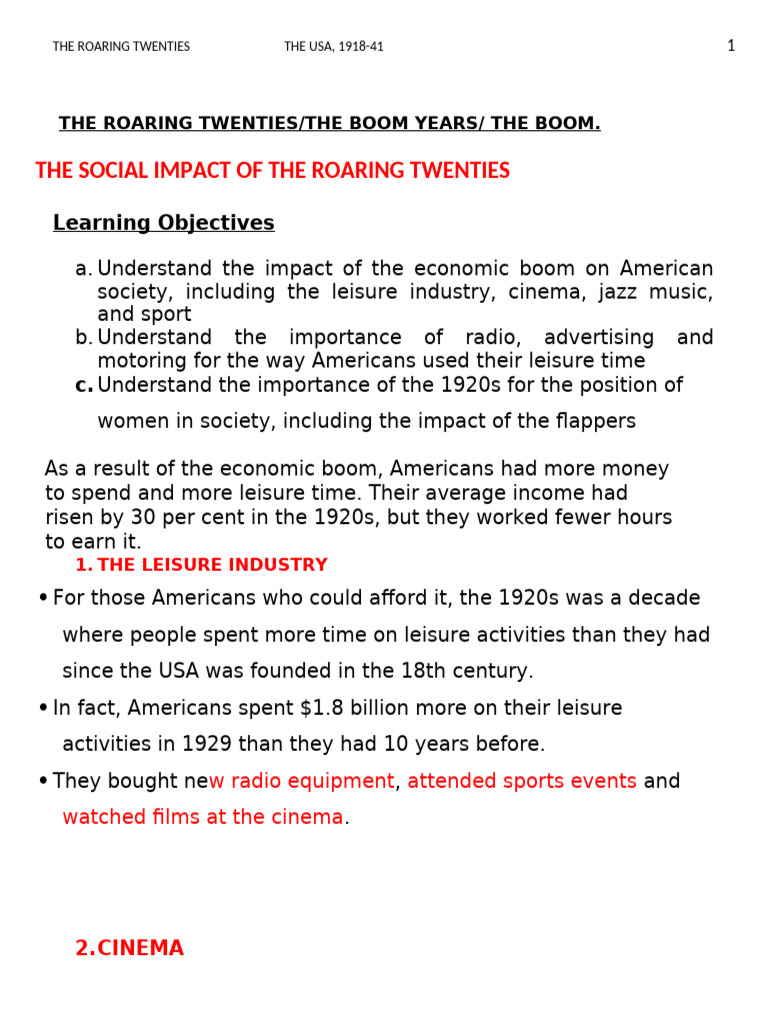 The Social Impact of The Economic Boom | PDF | Roaring Twenties | Jazz