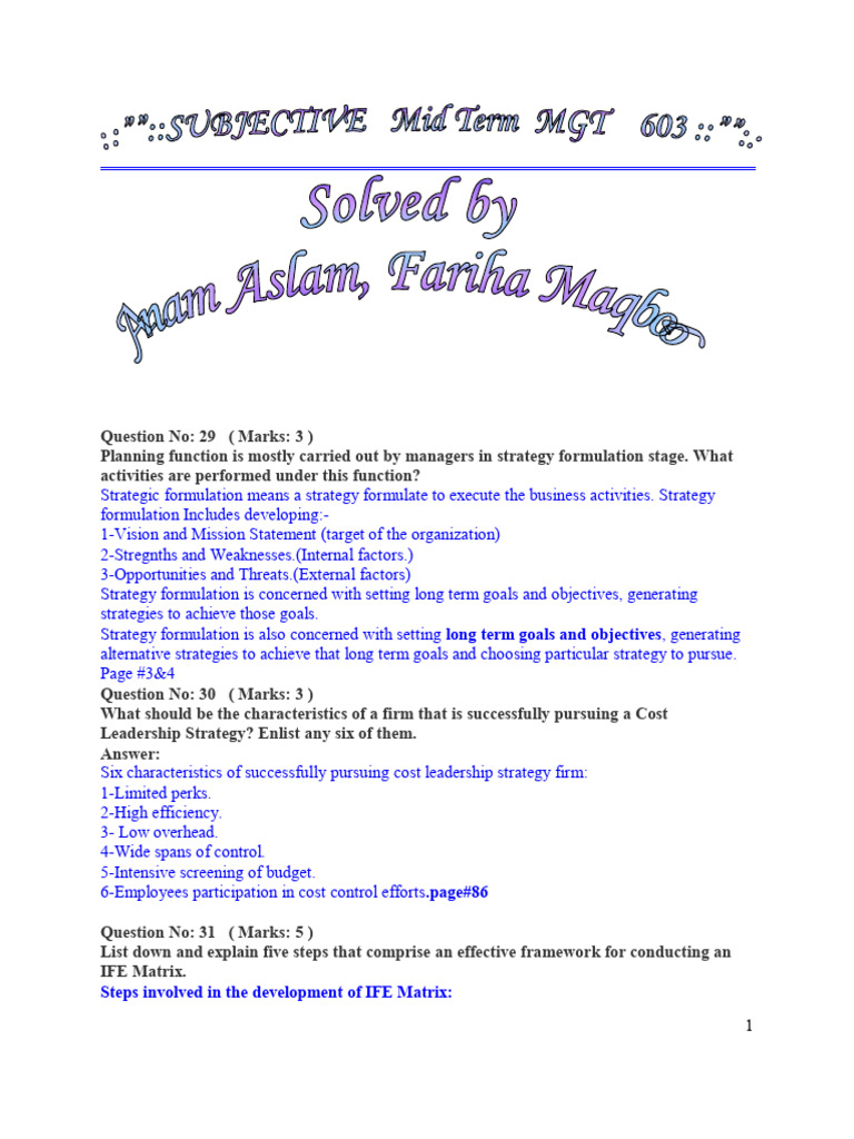 MGT603 Subjective File For Final Term | PDF | Audit | Mergers And Acquisitions