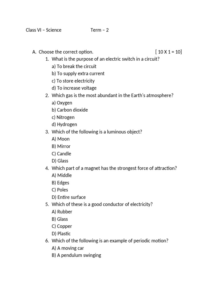 Class VI Term 2 Science | PDF | Smoke | Magnet
