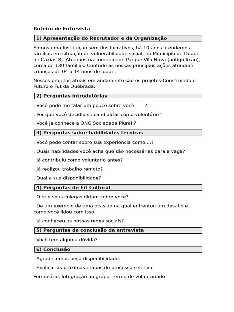 Roteiro de Entrevista | PDF