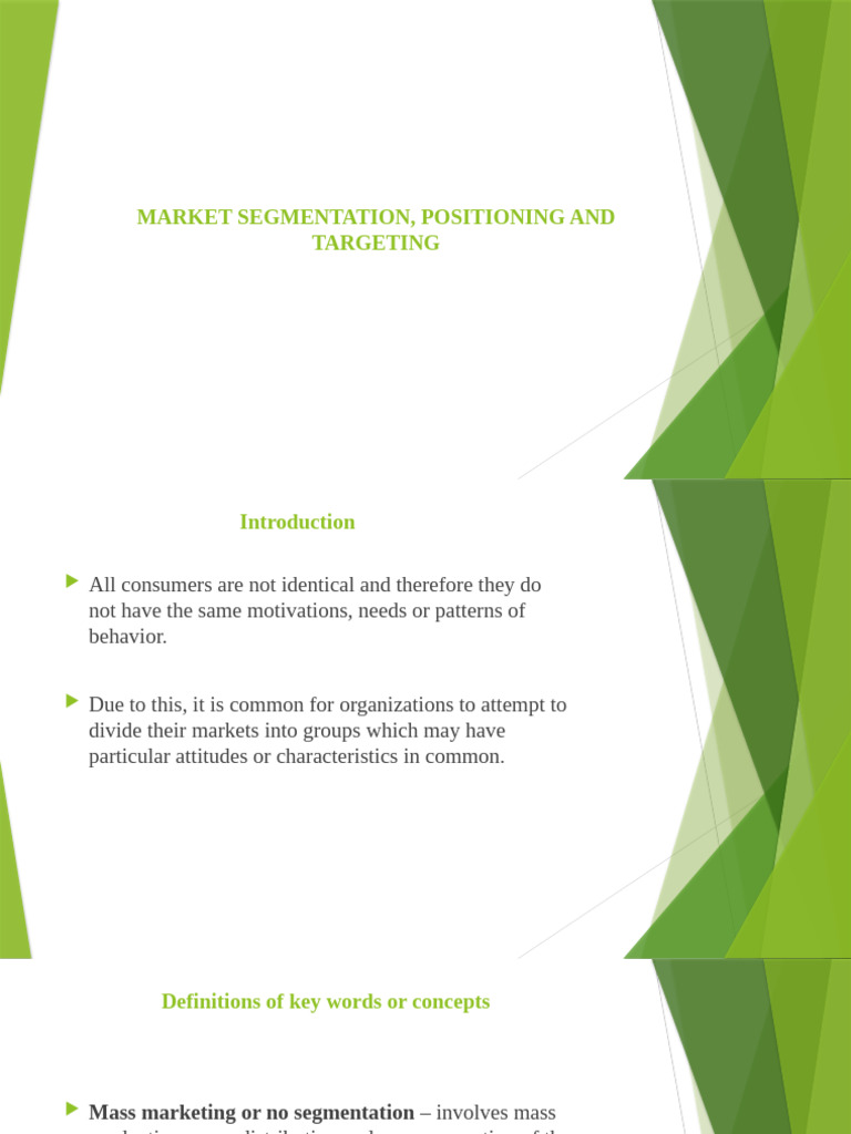 Lesson 4 MARKET SEGMENTATION, POSITIONING AND | PDF | Marketing | Market Segmentation
