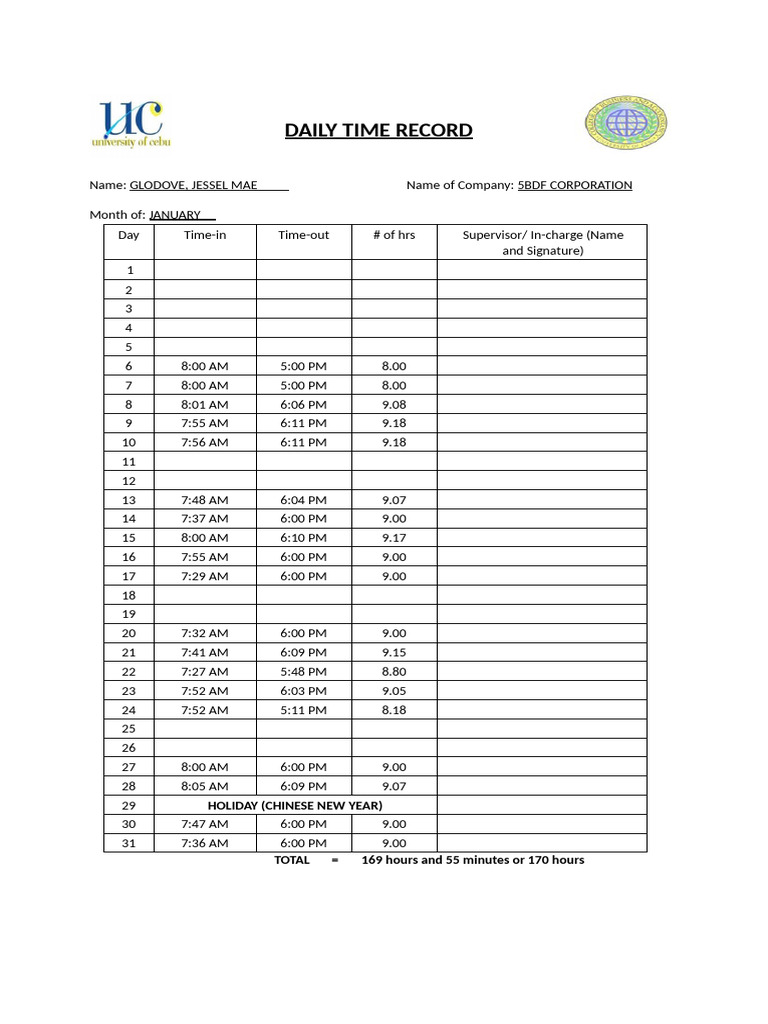 Sample DTR and Daily Activities | PDF | Holidays | Observances