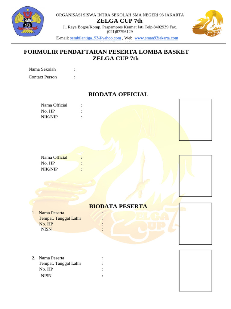 FORMULIR PENDAFTARAN PESERTA LOMBA BASKET ZCUP 7th | PDF