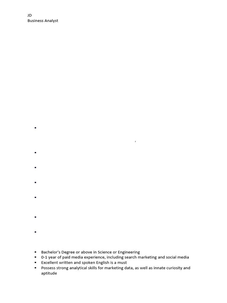 JD - Business Analyst | PDF | Analytics | Search Engine Optimization