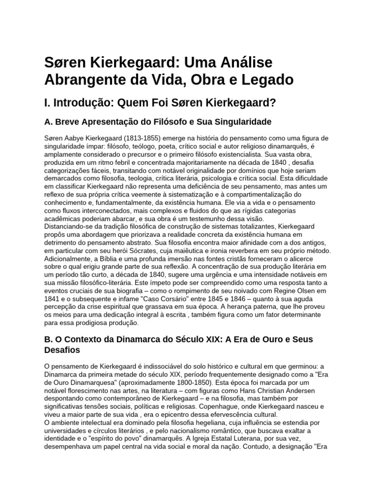 Vida e Legado de Søren Kierkegaard | PDF | Søren Kierkegaard ...
