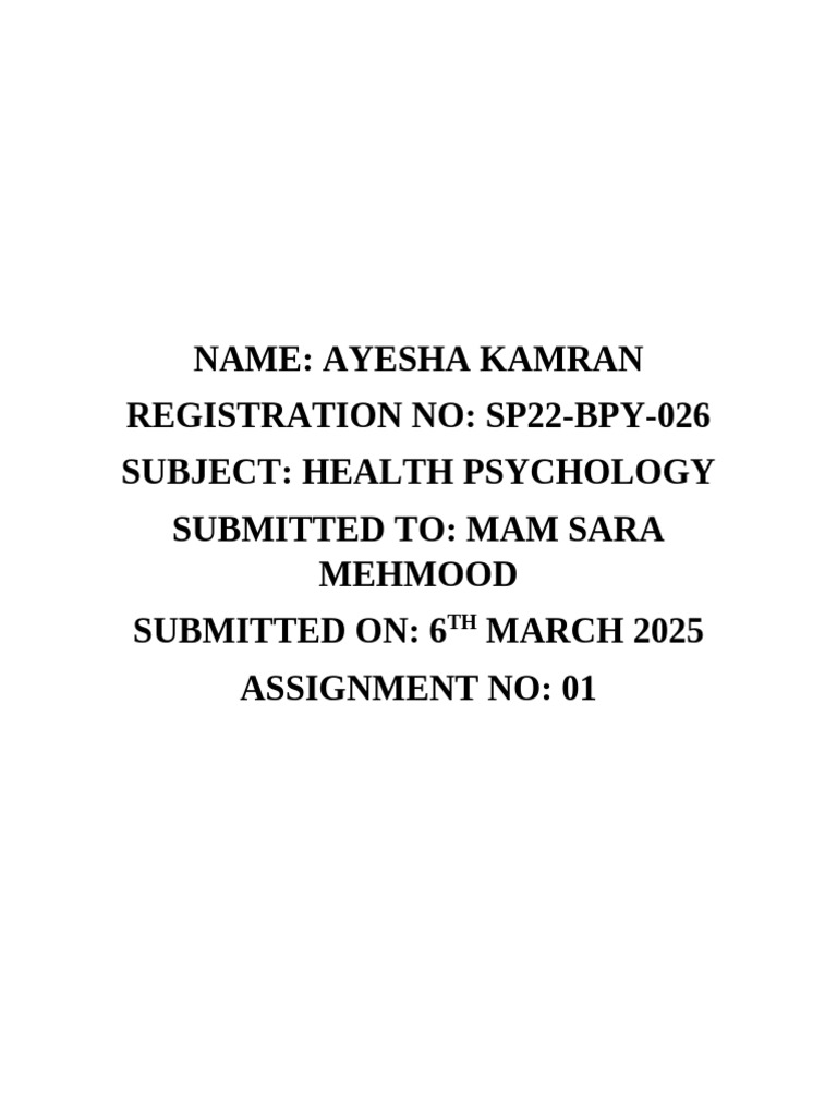 Health Psy Assignment 1 | PDF | Psychology | Mental Health