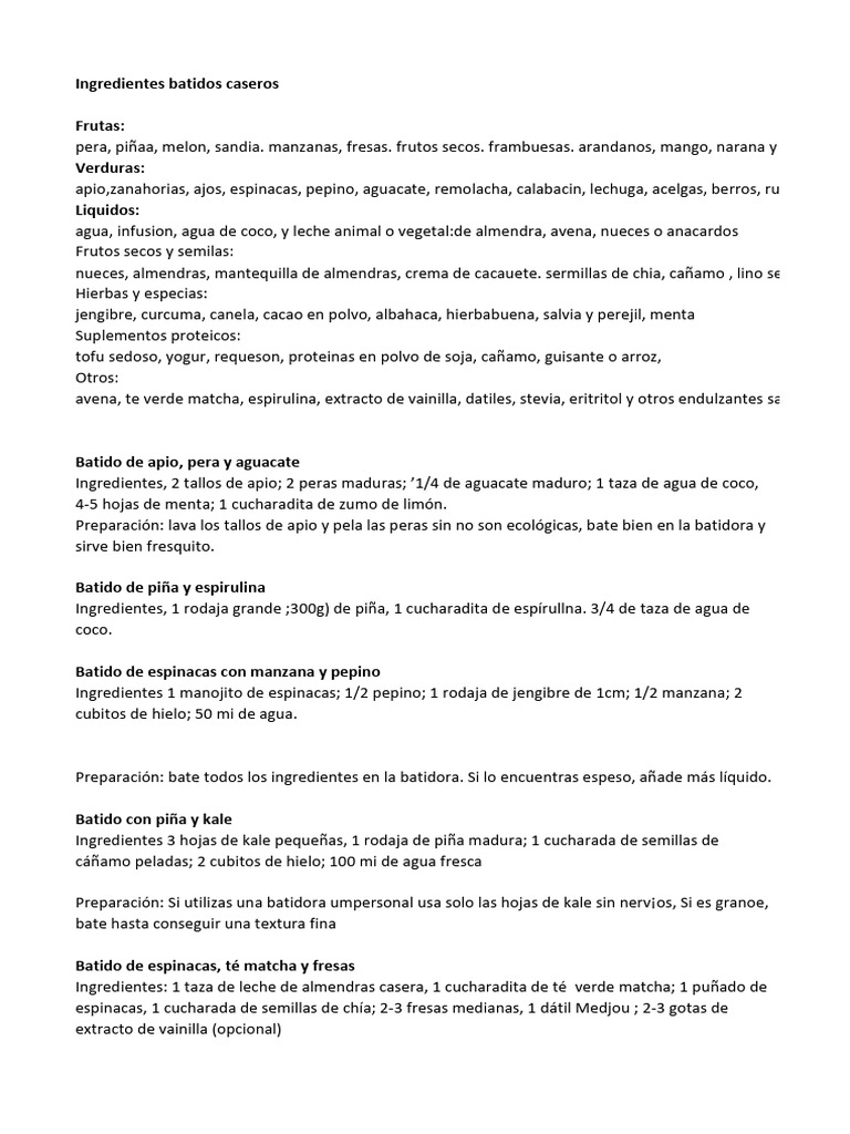 Recetas de Batidos Saludables Caseros | PDF | Alimentos