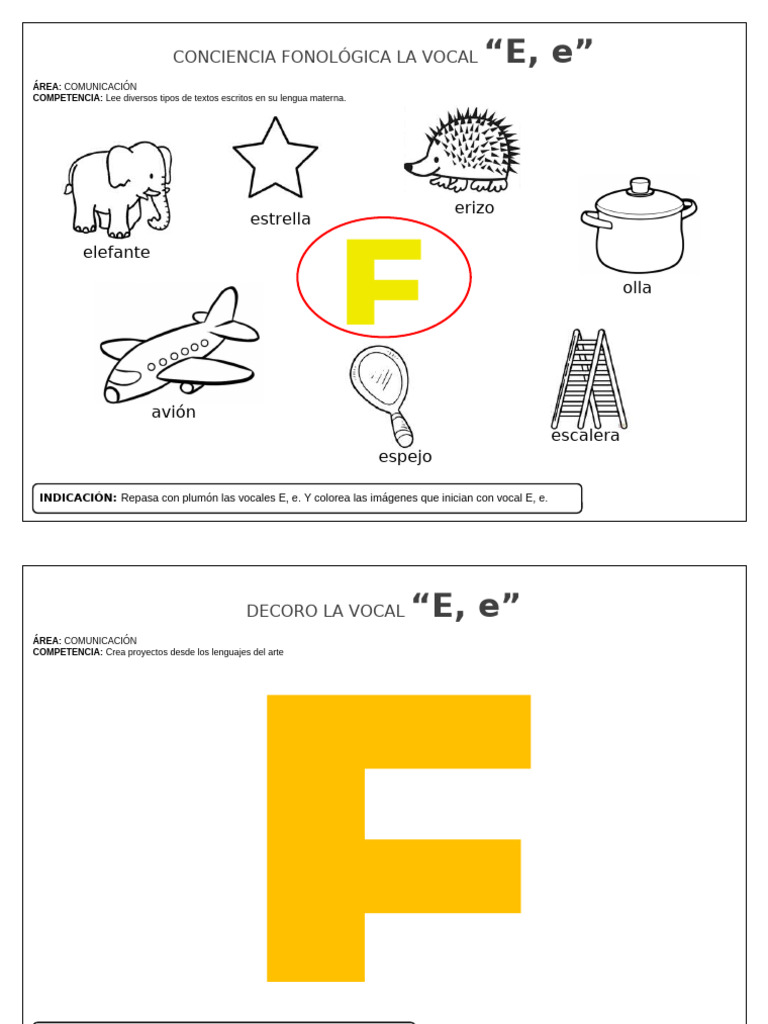 Tarea Cuaderno La Vocal E | PDF