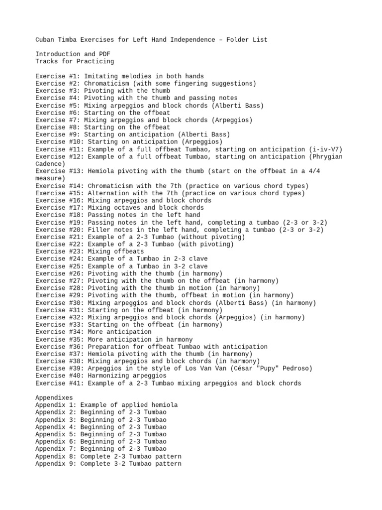 Cuban Timba Exercises For Left Hand Independence - Folder List | PDF ...