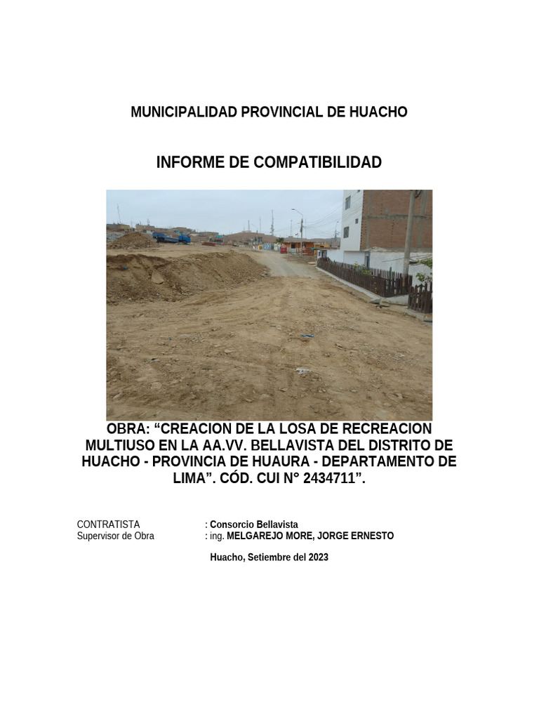 Informe de Compatibilidad | PDF | Presupuesto | Ingeniero civil