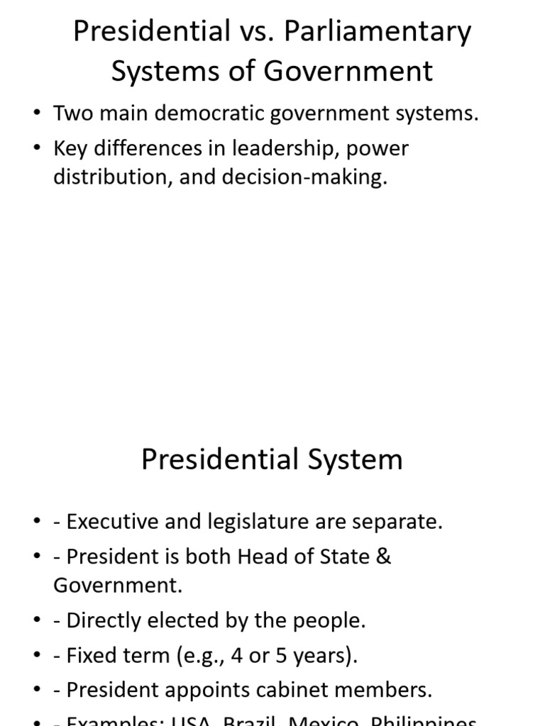 Presidential Vs Parliamentary Detailed | PDF | Elections | Legislature