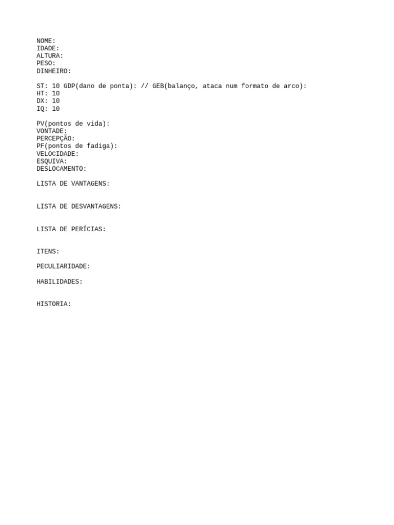 Gurps Ficha Branca | PDF