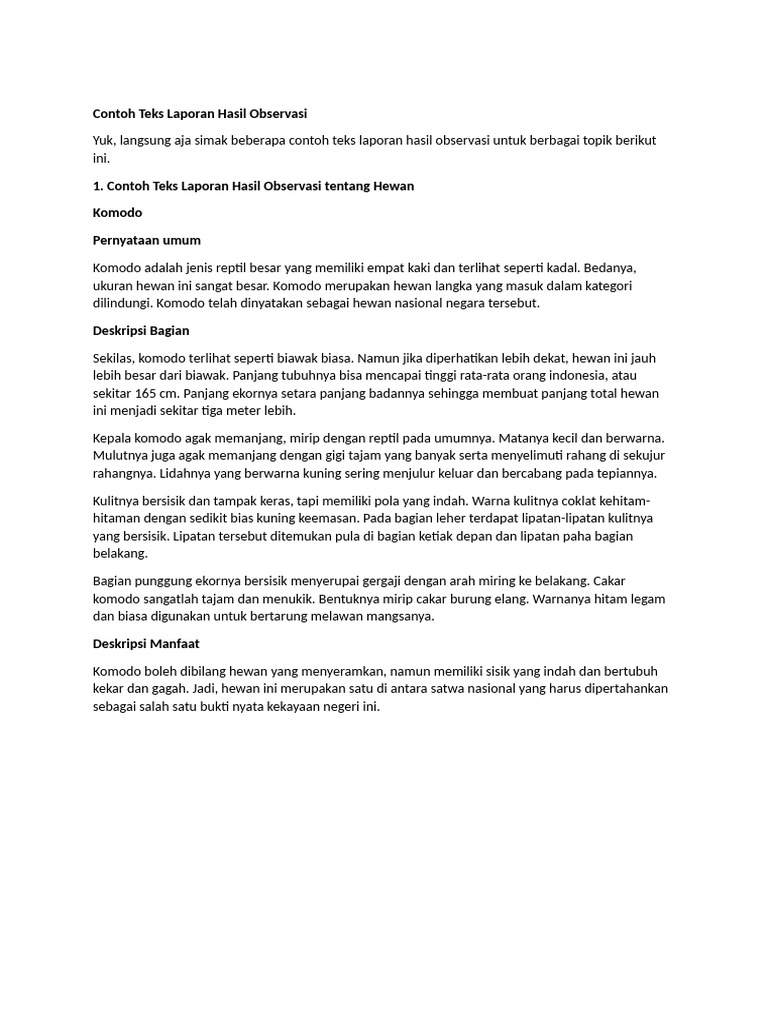 Contoh Teks Laporan Hasil Observasi | PDF