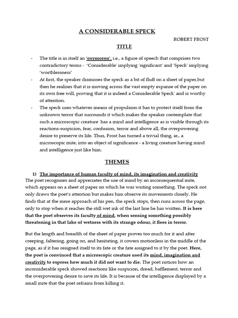 The Significance of a Microscopic Speck | PDF | Poetry