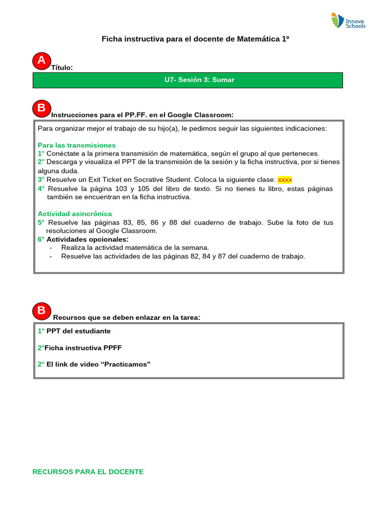 U7-S1 - Ficha Instrucctiva para El Docente | PDF