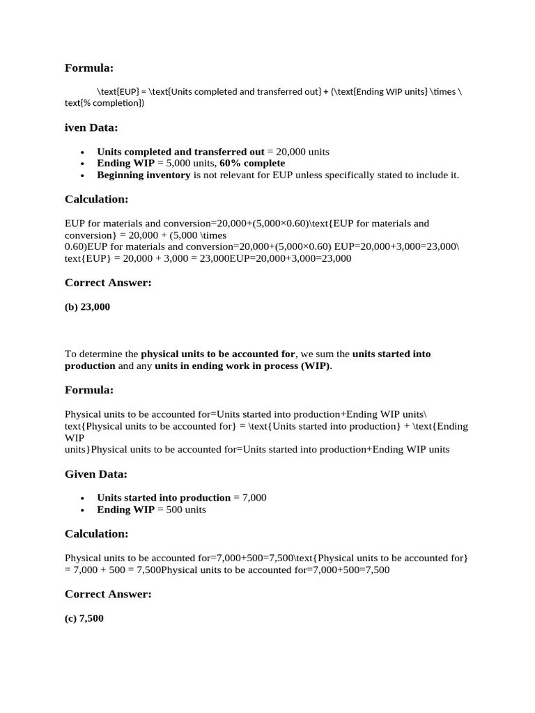EUP and Cost Calculations in WIP | PDF | Inventory | Logistics