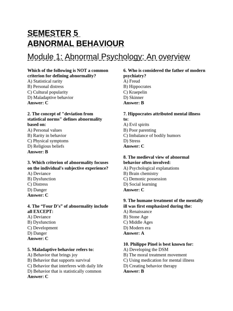 Semester 5 Cat | PDF | Mental Disorder | Diagnostic And Statistical Manual Of Mental Disorders