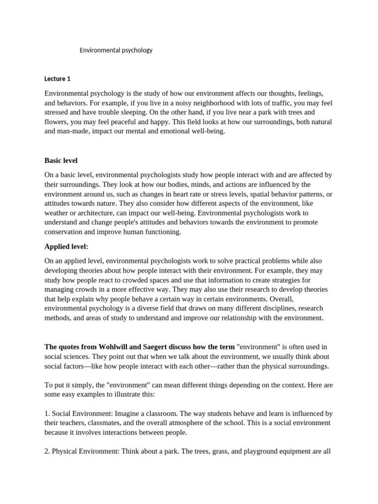 Environmental Psychology Lec 1 and 2 | PDF | Sustainability | Validity (Statistics)