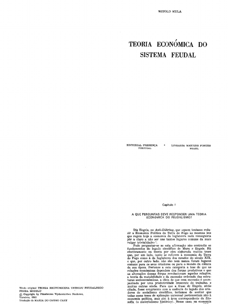 Witold Kula - Teoria Economica Do Sistema Feudal (Livro) | PDF