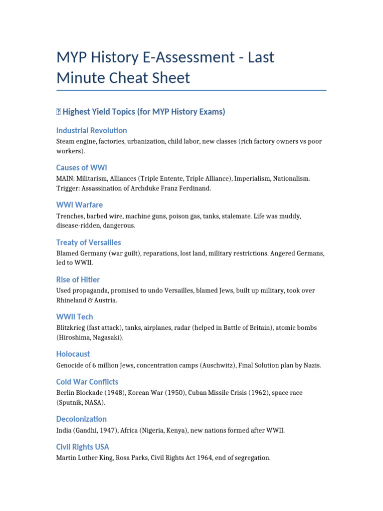 MYP History Cheat Sheet | PDF