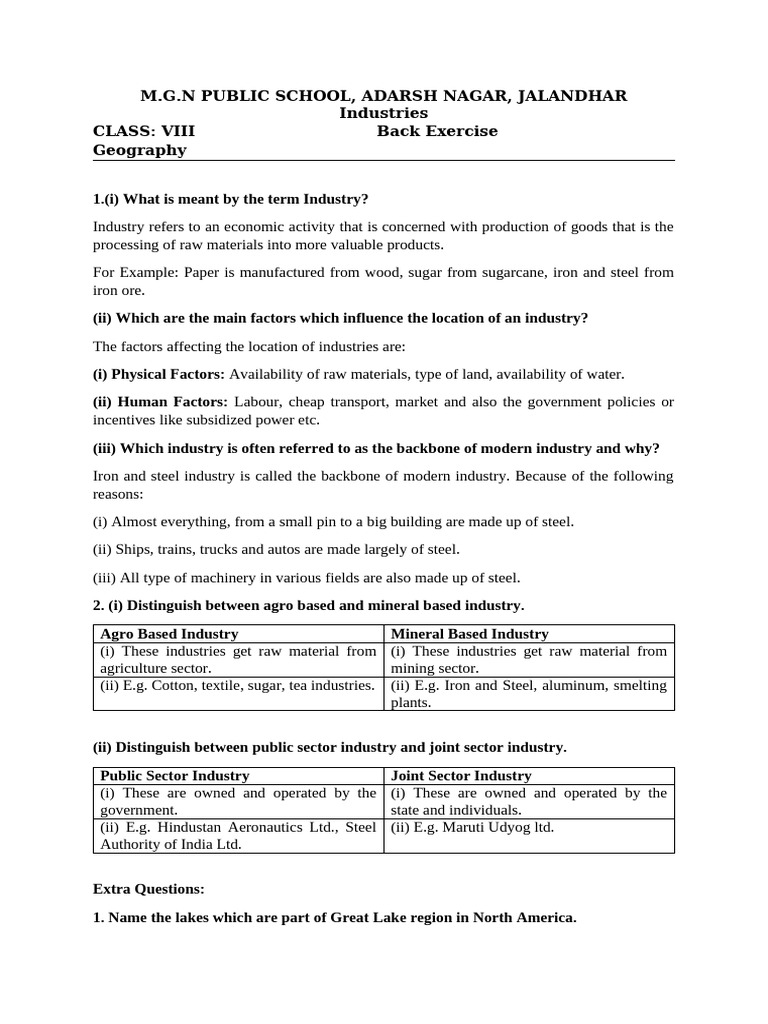 L - 04 Industries - Geography - Back Exercise | PDF | Raw Material | Great Lakes