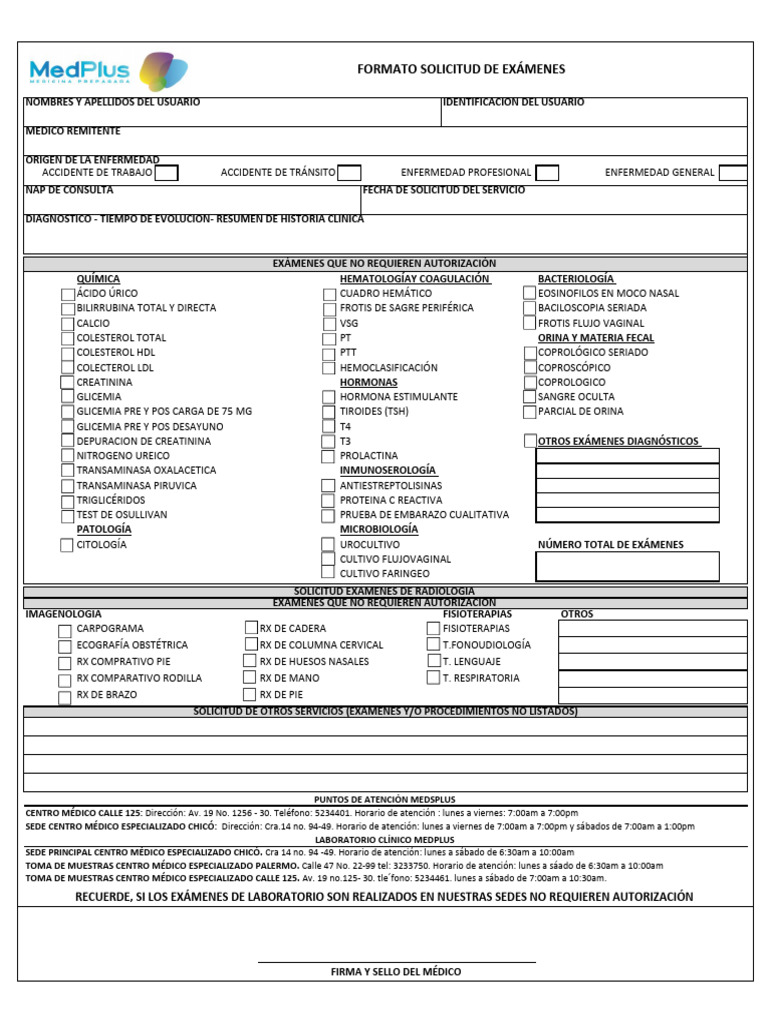 Orden de Examenes Medplus | PDF | Especialidades Medicas | Medicina CLINICA