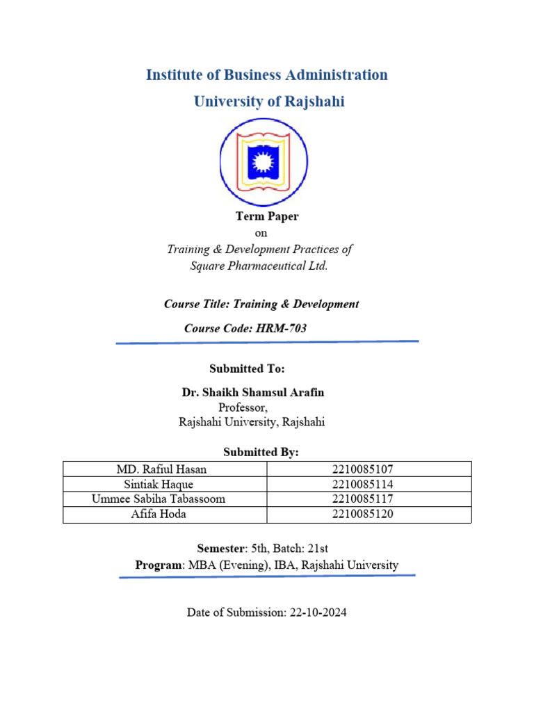 Training & Development at Square Pharma | PDF | Learning