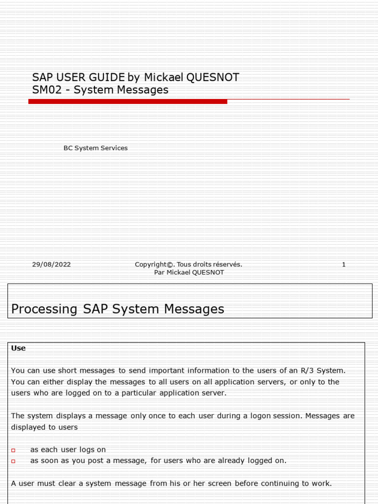 SAP USER GUIDE - System Messages | PDF | System Software | Information ...