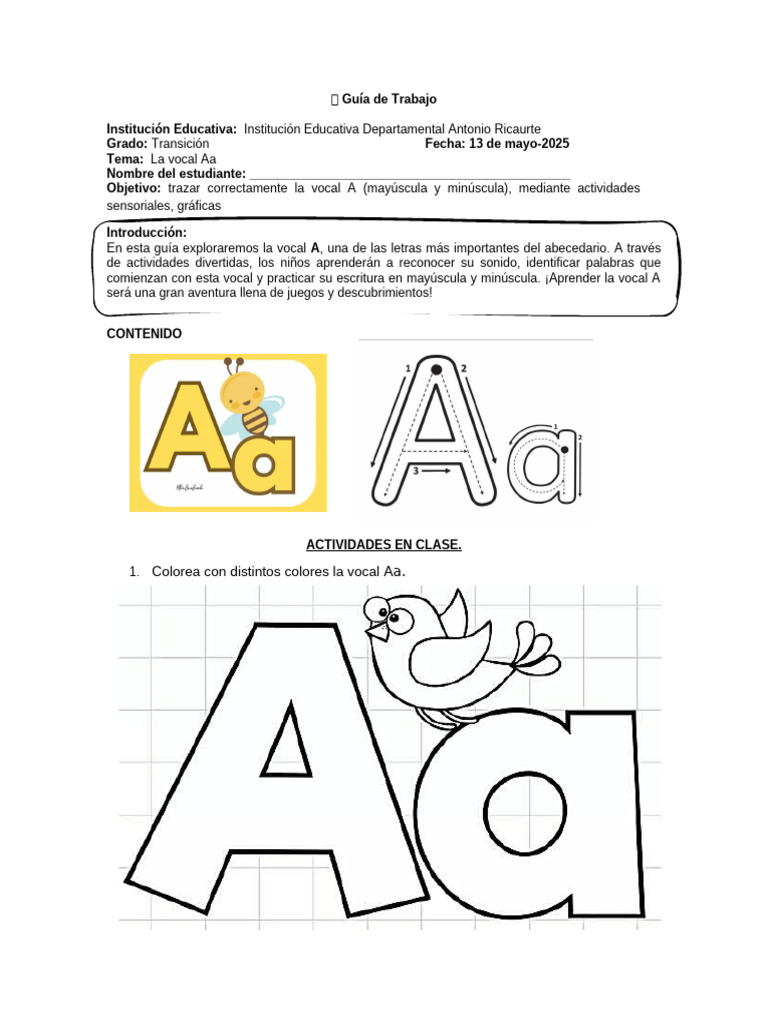 Guía para Aprender la Vocal A | PDF