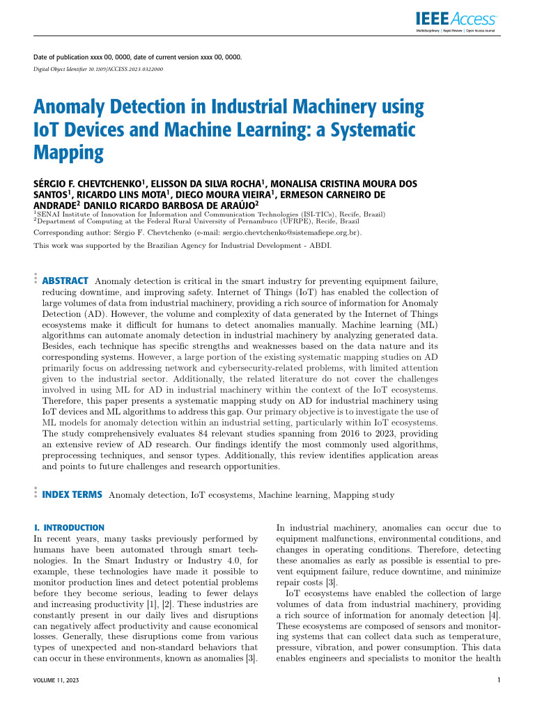 Anomaly Detection in Industrial Machinery using IoT Devices and Machine Learning a Systematic ...