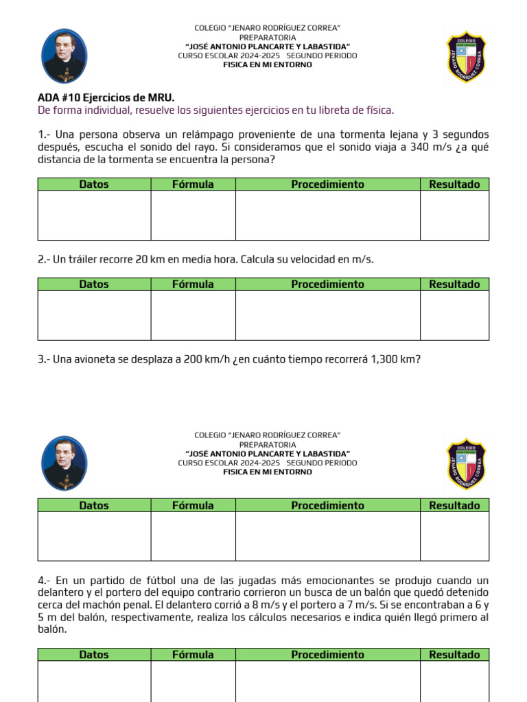 ADA 10 Ejercicios de MRU | PDF