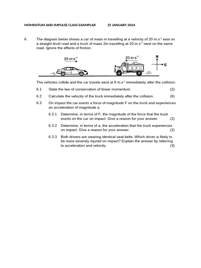 Momentum and Impulse Class Examplar 25 January 2024 | PDF