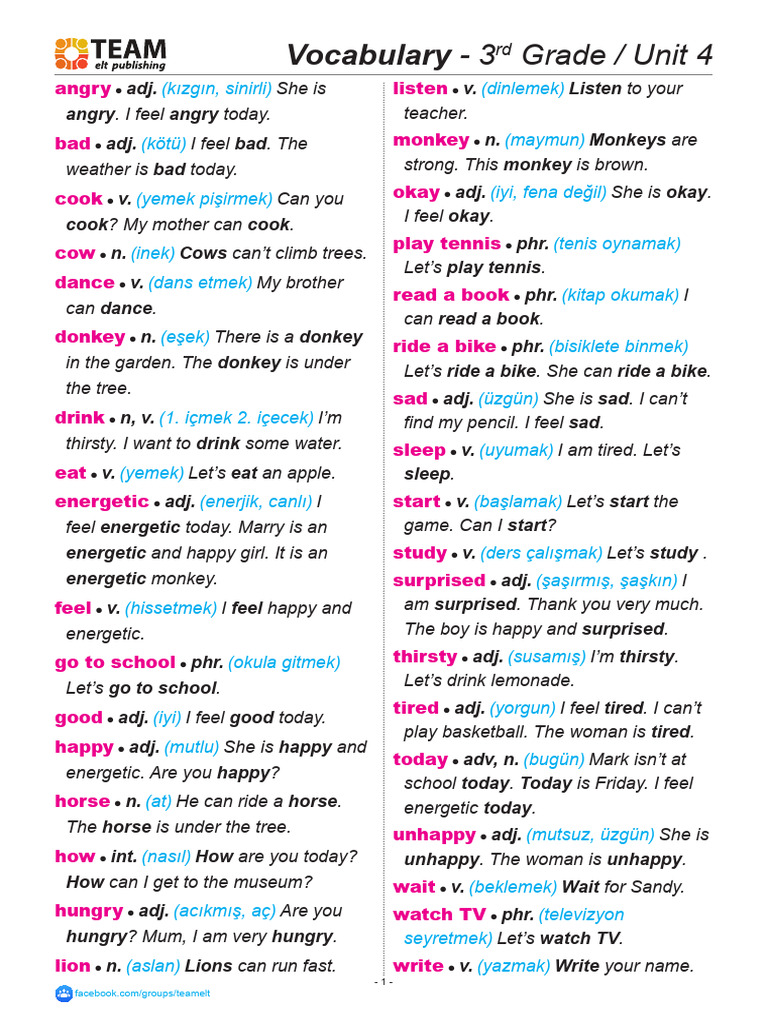 3CLASS Vocabulary List Unit4 | PDF