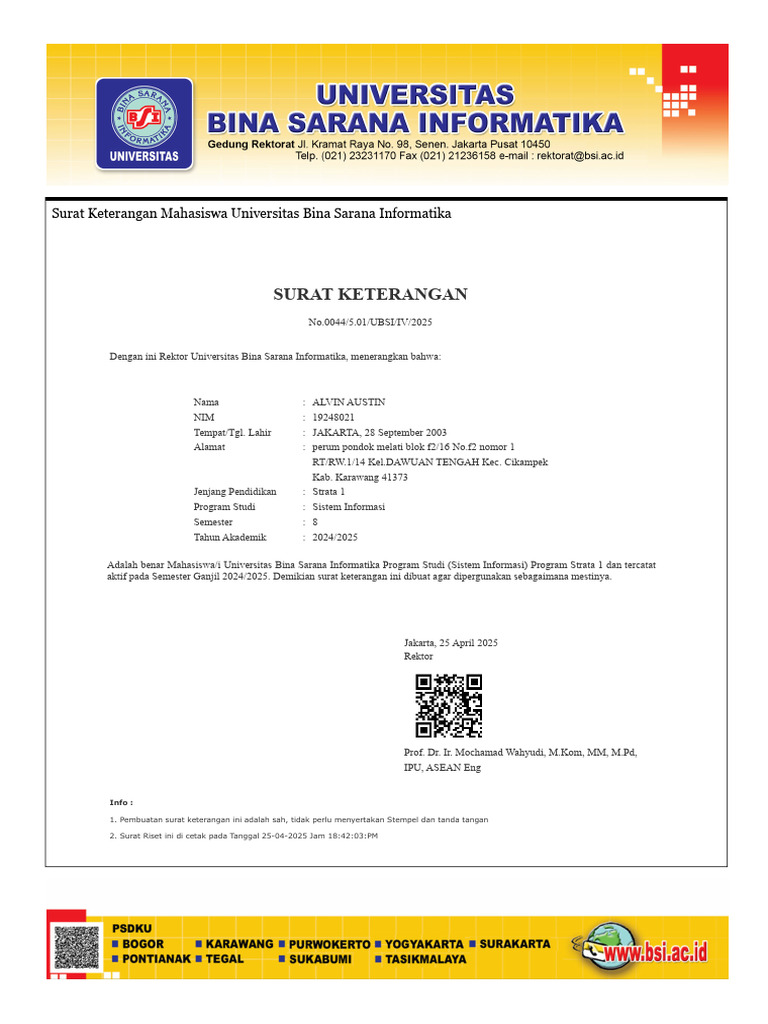 Surat Keterangan Aktif - Alvin Austin | PDF