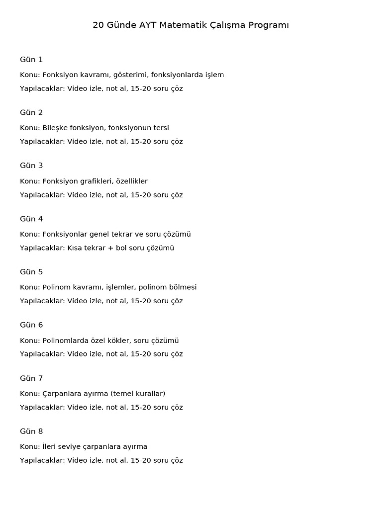 Ayt Matematik Programi PDF | PDF