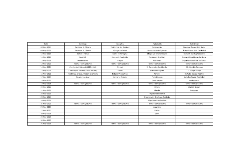 AYT Calisma Programi Mayis2025 PDF | PDF