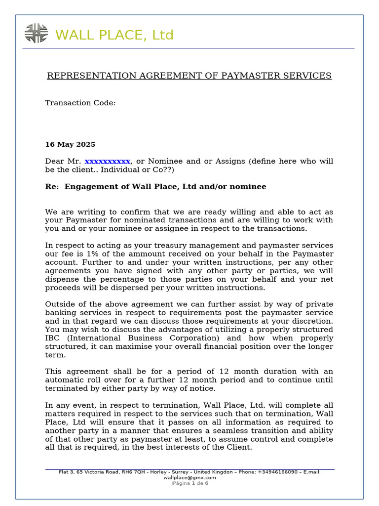 Paymaster Services Agreement Overview | PDF | Indemnity | Damages