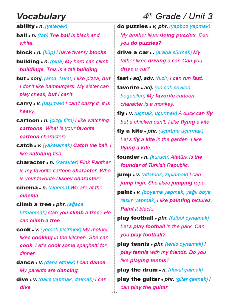 4CLASS Vocabulary List Unit3 | PDF