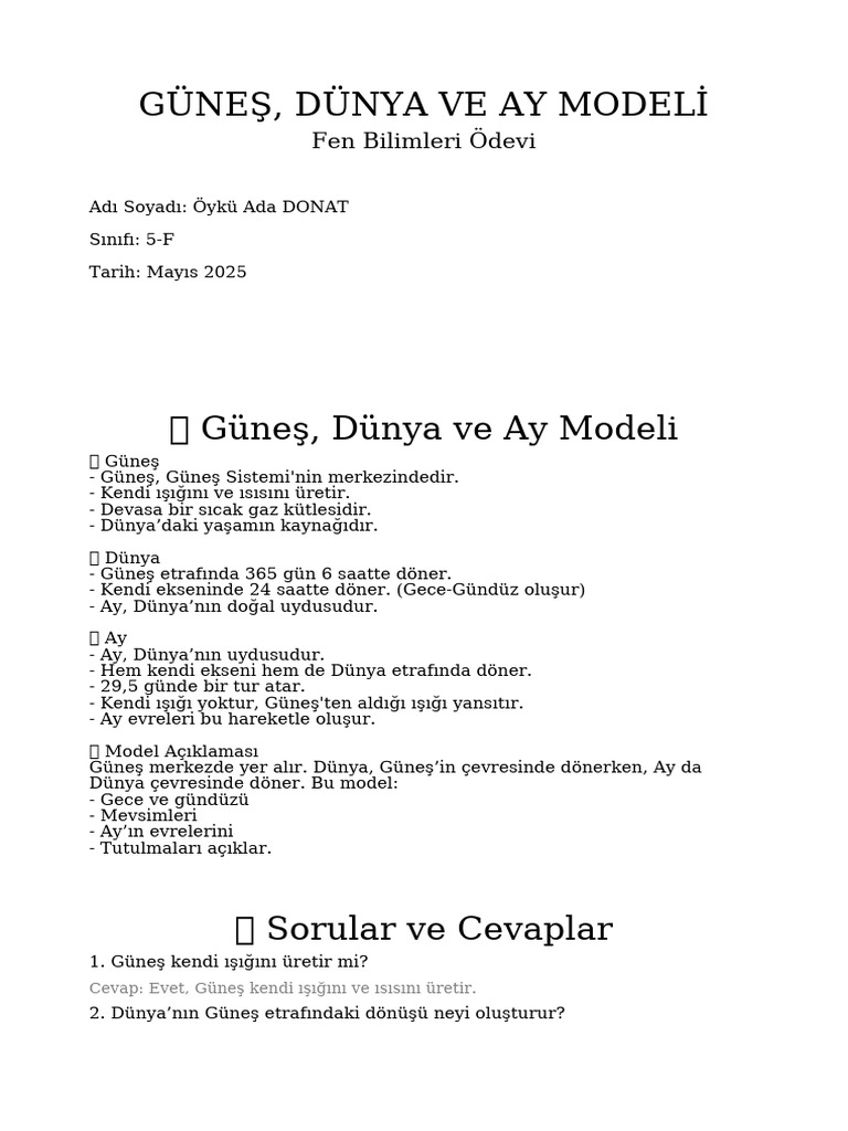 Gunes Dunya Ay Modeli Odev | PDF