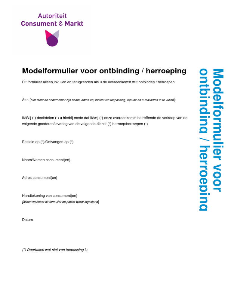 Modelformulier Ontbinding Herroeping 2014 | PDF