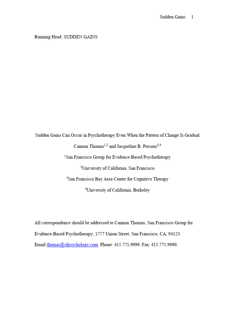 Understanding Sudden Gains in Psychotherapy | PDF | Major Depressive ...