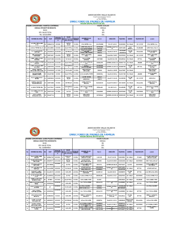 Directorio Padres 2024 - Rayito de Sol - Actualizado Junio | PDF