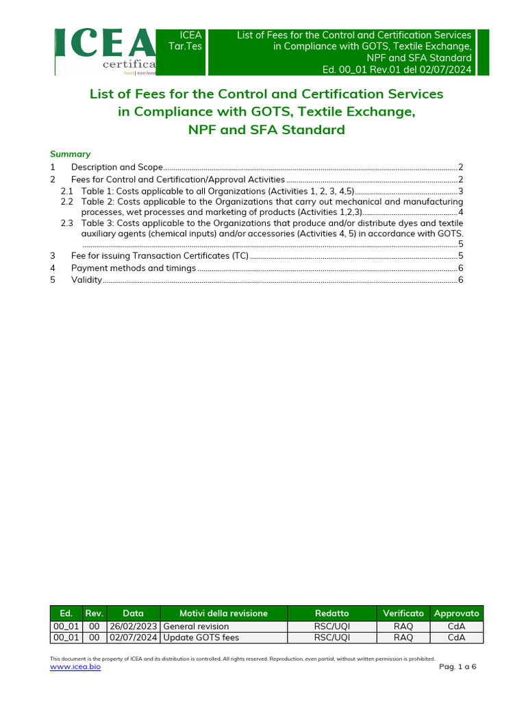 Tar - Tes List-of-Fees Ed00 01 Rev01-1 | PDF | Audit | Invoice