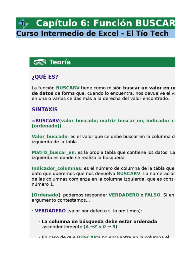 Curso Intermedio - CAP6 Función BUSCARV El Tío Tech | PDF