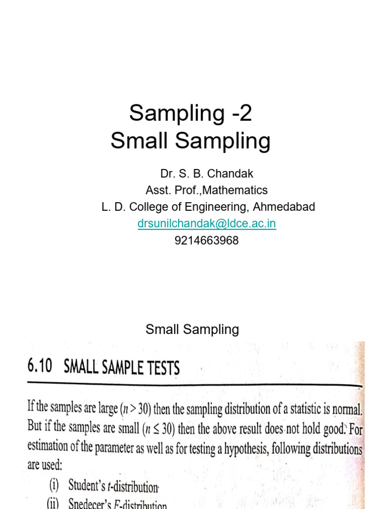 Sampling (Small Sample Tests) | PDF | Methodology | Statistical Inference